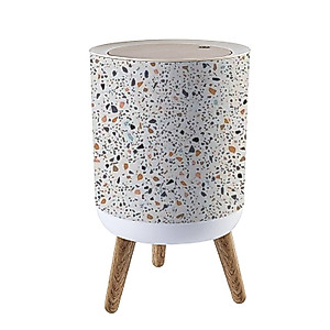 LGCZNWDFHTZ Small Trash Can with Lid for Bathroom Kitchen Office Diaper Terrazzo Flooring Seamless Texture Italian Type Floor Venetian Garbage Dog Proof Waste Basket Cute Decorative, 8.66x14.3inch
