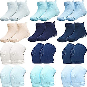 12 Pairs Baby Crawling Anti-Slip Knee Pads Unisex Toddler Knee Protector for Baby Kids