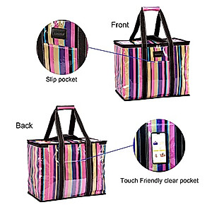 DEMOMENT Large Reusable Grocery Durable Shopping Zip Closure Tote Bag For Kitchen Supermarket Camping Beach Clothes Storage Carrier (Rainbow)