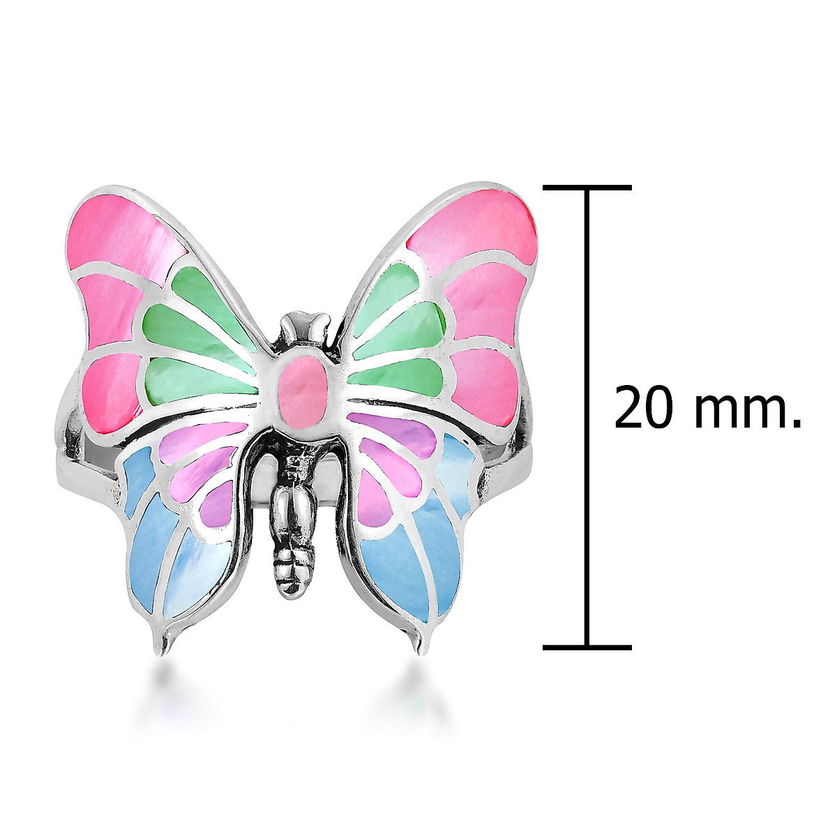 AeraVida Exotic Graceful Butterfly Multi-Color Mother of Pearl .925 Sterling Silver Ring