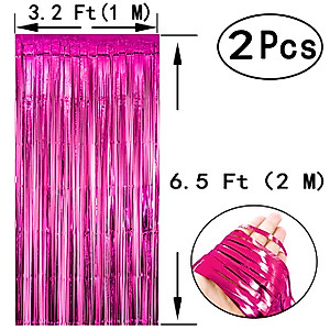 Hot Pink Black Party Metallic Tinsel Foil Fringe Curtain - Women Girls Birthday Graduation Wedding Bridal Shower Bachelorette New Years Carnival Party Photo Booth Streamer Backdrop Decorations, 4pc
