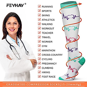 FEYHAY Copper Compression Socks(8 Pairs) for Men & Women 15-20 mmHg is Best Athletic & Daily for Running Flight Travel Climbing (Large-X-Large, 05 navy/Gray/Black)