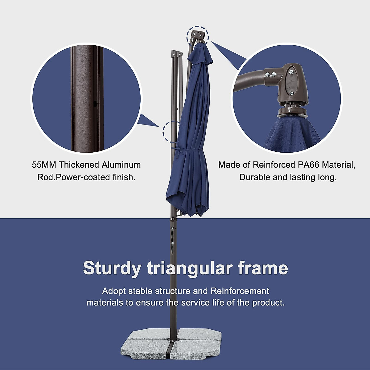 Tempera 10ft Deluxe Cantilever Umbrella, Offset Umbrella with 360° Rotation, 3-year Nonfading Olefin Canopy, Crank Control & 5-level Tilting and Cross Base for Yard, Garden, Deck & Lawn