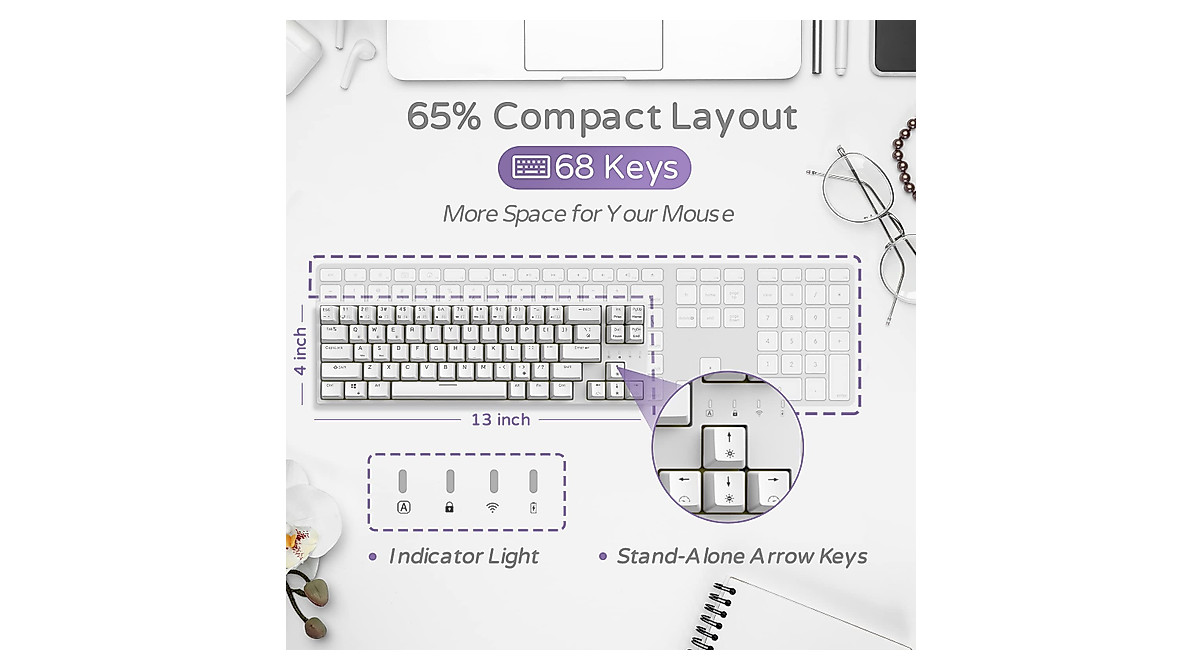 RK ROYAL KLUDGE RK68 Plus Mechanical Keyboard, 2.4Ghz Wireless ...