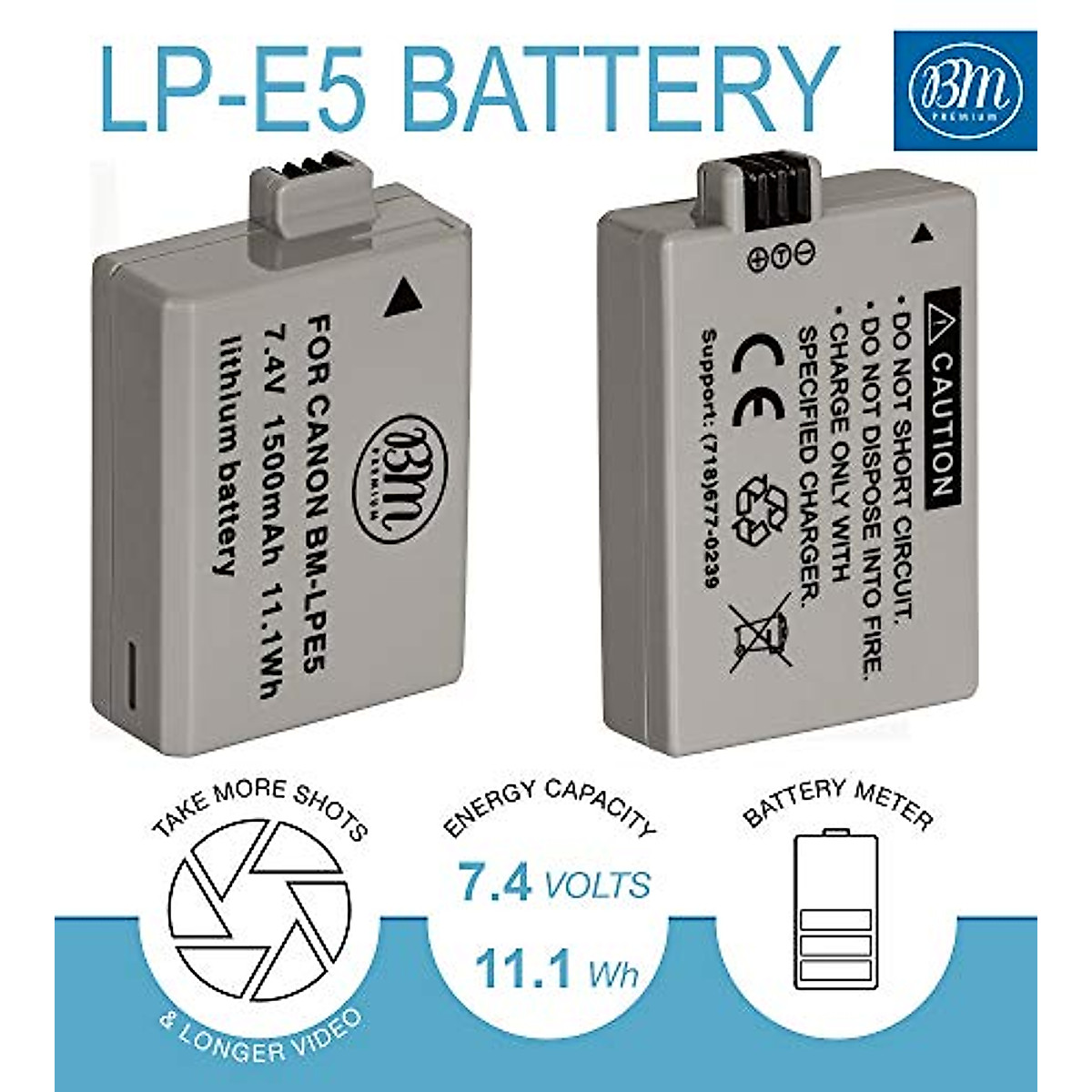 BIG MIKE'S ELECTRONICS BM Premium 2 Pack of LP-E5 Batteries and Battery Charger Kit for Canon EOS Rebel XS, Rebel T1i, Rebel XSi, 1000D, 500D, 450D, Kiss X3, Kiss X2, Kiss F Digital SLR Camera