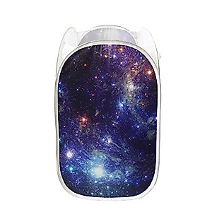 Forchrinse Blue Universe Space Galaxy Mesh Pop Up Laundry Hamper Collapsible Foldable Laundry Hamper Dirty Clothes Basket for Home,Dormitory,Apartment