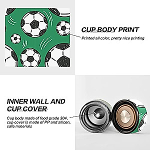 CaTaKu Green Footballs Water Bottle Insulated 16 oz Stainless Steel Flask Thermos Bottle for Coffee Water Drink Reusable Wide Mouth Vacuum Travel Mug Cup