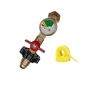 HHXS POL Propane Refill Elbow Adapter with Propane Tank Gauge, 90 Degrees Refill Pressure Fitting Adapter with ON-Off Control Valve for Camping Grill 1LB Bottle Tank 5-40LBS Cylinder