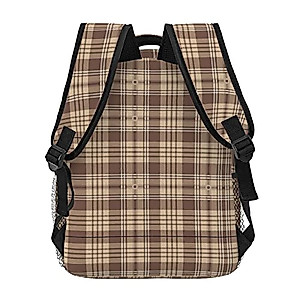KIDZOY Brown Tartan Plaid Teens Laptop Backpack Cartoon Unisex Student School Bookbag Casual College Daypack For Boys Girls Travel Hiking Camping