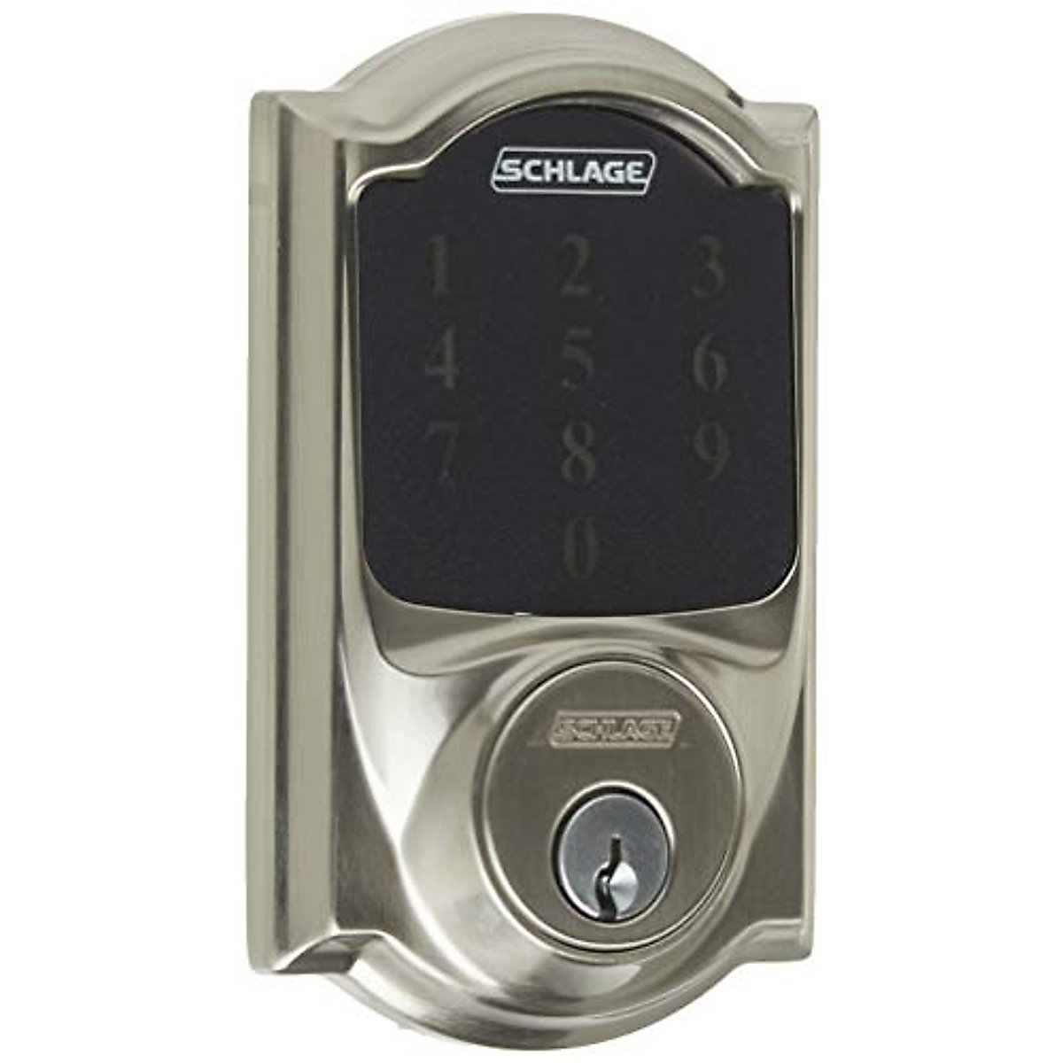 SCHLAGE Z-Wave Connect Camelot Touchscreen Deadbolt with Built-In Alarm, Satin Nickel, BE469 CAM 619, Works with Alexa via SmartThings, Wink or Iris