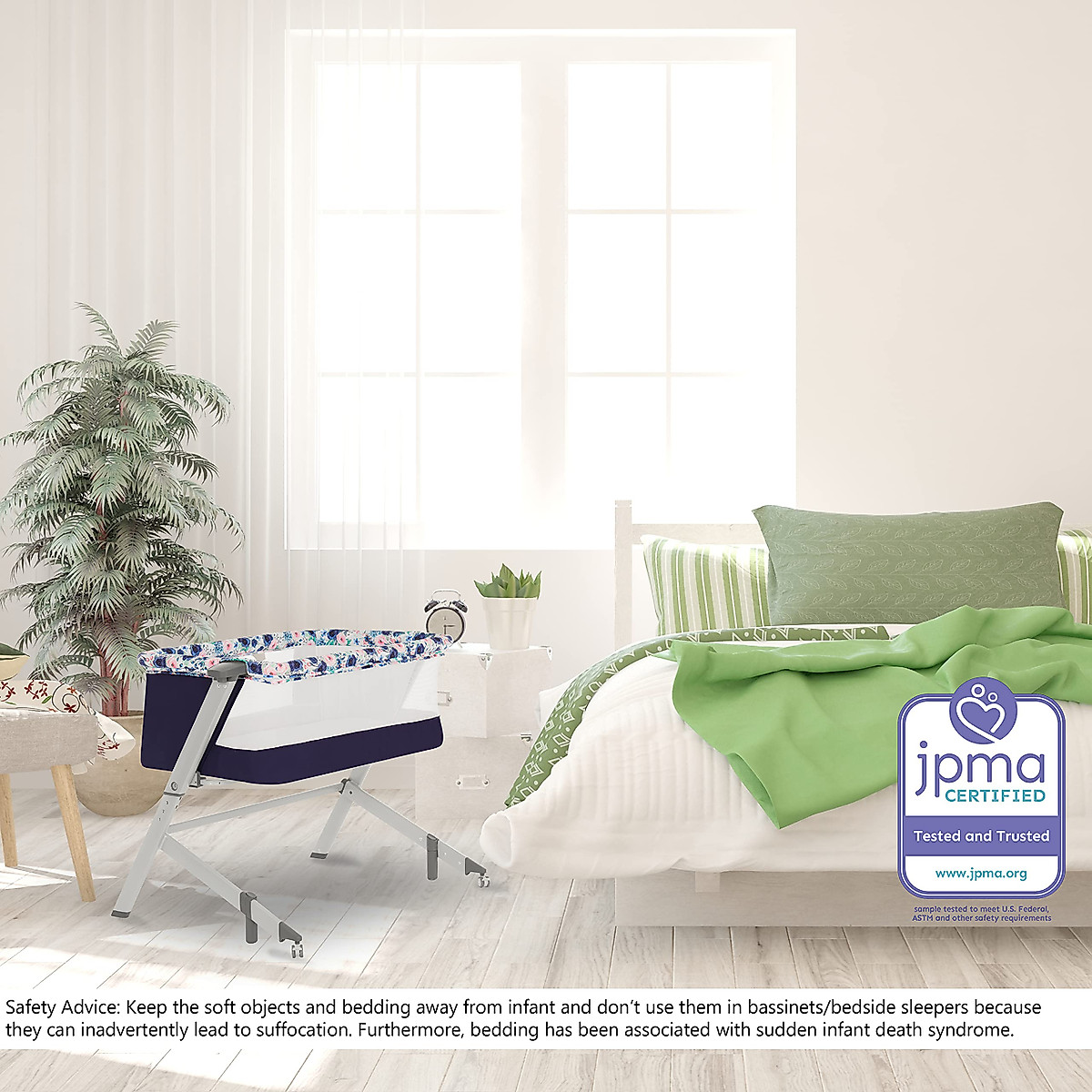 Dream On Me Flora Baby Bassinet in Floral Bloom, Lightweight and Portable Travel Bassinet with Carry Bag, Five Adjustable Height Position, Mattress Pad Included