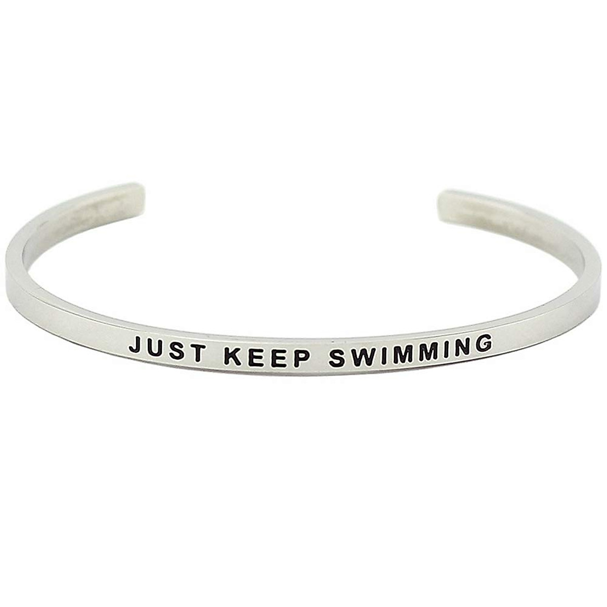 Jude Jewelers 6mm Width Stackable Stainless Steel Inspirational Bangle Bracelet (Just Keep Swimming)