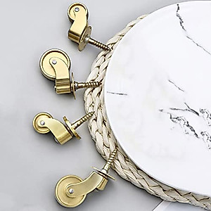 Caster Furniture，Rubbered Trolley Wheels， 4 Pcs Solid Brass Universal Castors 360°Swivel Furniture Casters Wheels for Furniture,Flower Stands,Small Bed,Chair,Cabinet,Antique Vintage,Screw Style Fittin