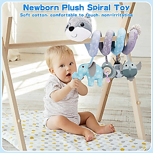 FPVERA Baby Spiral Plush Hanging Toys - Babies Spiral Activity Toy Spiral Hanging Rattle Sensory and Musical Plush Toys Car Seat Mobile Toy for Kids Infant Newborn 0-12 Months (Gray Fox)
