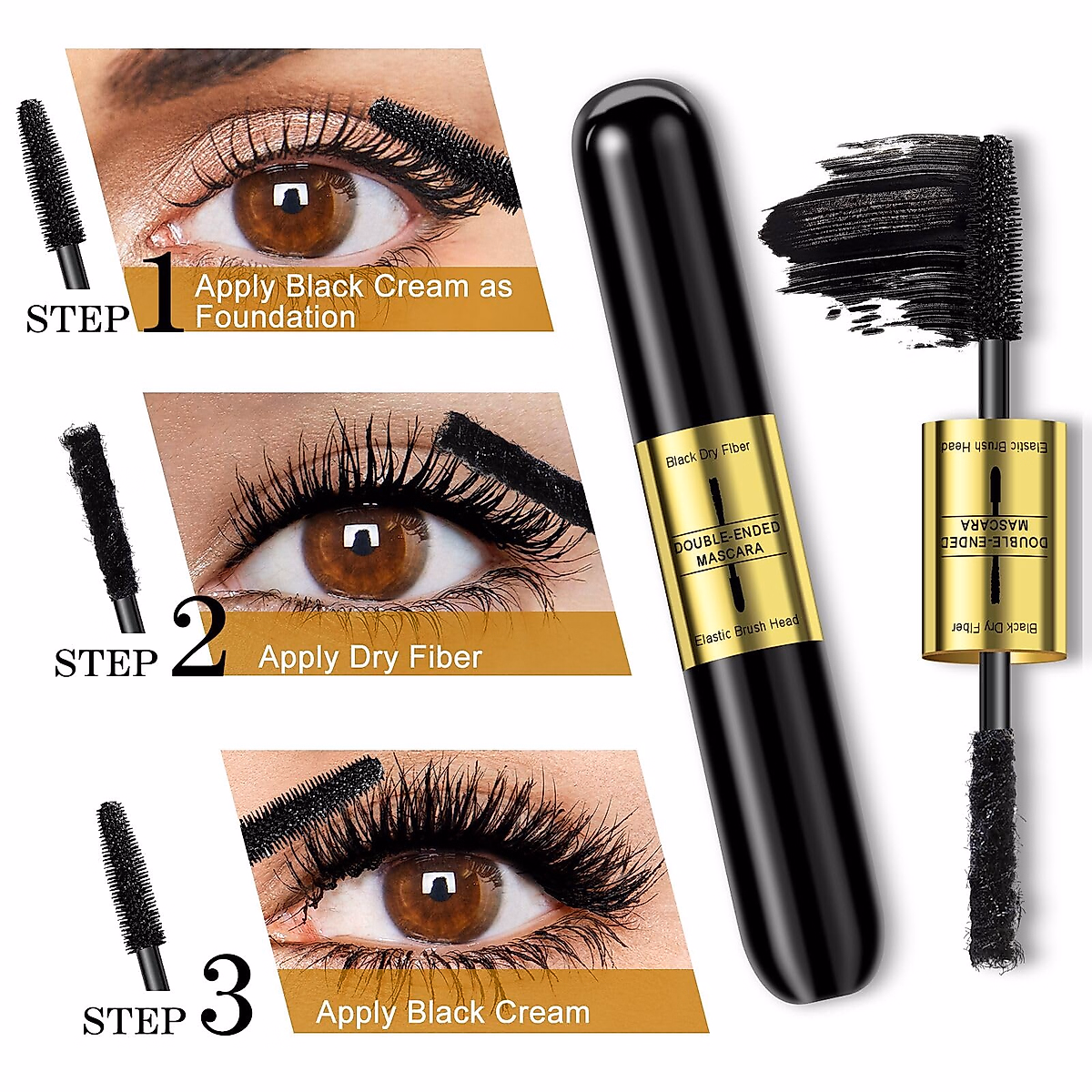 Mascara Black Volume and Length - Double Ended Mascara Voluminous Thick Curling with Dry Fiber, Waterproof Long-Lasting Mascara 5X Longer False Eyelash Comb Black