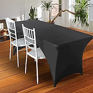 Leoa's Lux 2 Pcs Black Spandex Table Covers 6ft Fitted Tablecloth Stretch for Standard Folding Tables - Elastic Rectangular Wrinkle Resistant Massage Table Clothes for 6 Foot Rectangle Tables