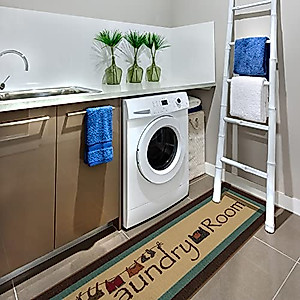 Machine Washable Bordered Laundry Room Rug Non-Slip Rubberback 2x5 Laundry Runner Rug for Laundry Room, Bathroom, Washroom, 20" x 59", Beige Laundry