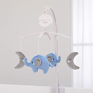 NoJo Shine On My Love - Boy Elephants & Moons Light Blue & Grey Musical Mobile, Navy, Light Blue, White