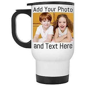 MEIERLE Personalized Photo Travel Mug - 14oz Stainless Steel Tumbler with Lid for Car - Customized with Your Text, Picture, or Logo - Perfect Personalized Gift for Birthday or Anniversary