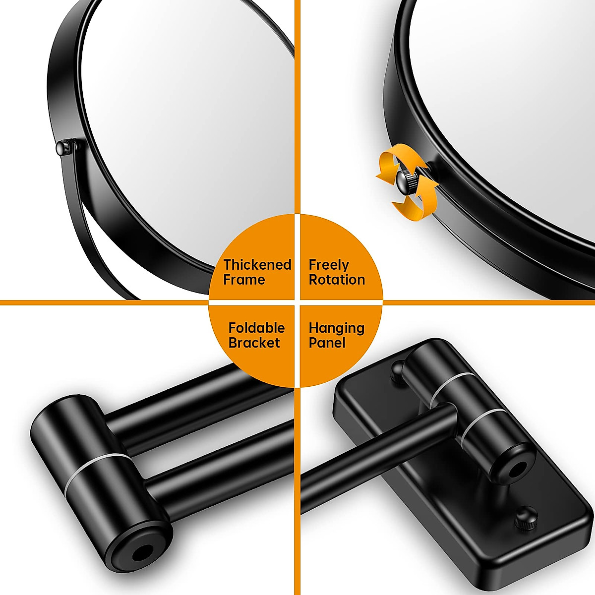 Anfauny 9 Inch Wall Mounted Makeup Mirror - 1X/10X Double-Sided Magnifying Mirror - 360° Swivel Vanity Mirror [Foldable & Extendable Design & Anti-Rust] Shaving Cosmetic Wall Mirror for Bathroom