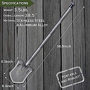 iunio Survival Folding Shovel with Handle Lock Design, Portable Entrenching Tool, Foldable Camping Multitool, Tactical Collapsible Spade for Hiking, Backpacking, Offroading, Car Emergency (Gray)
