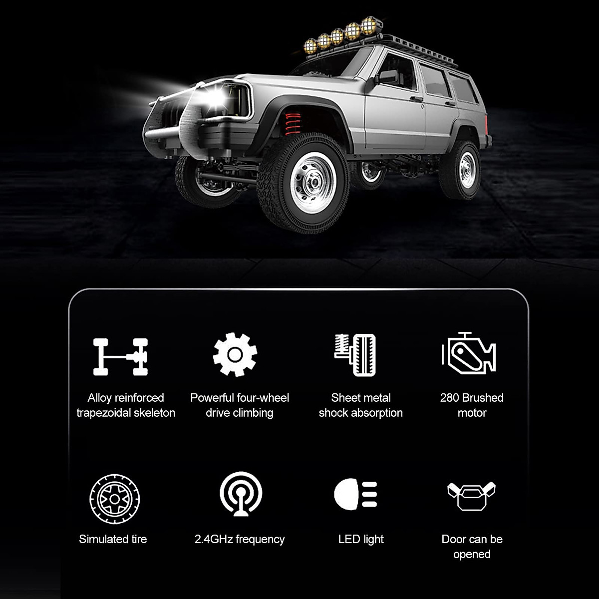 Goolsky RC Rock Crawler, 1:12 Scale Remote Control Car, 4WD Off Road RC Truck, 2.4Ghz All Terrains Climbing Vehicle, RC Car with LED Lights for Kids and Adults, Include 2 Batteries (Silver)
