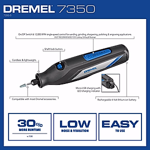 Dremel 7350-5 Cordless Rotary Tool Kit, Includes 4V Li-ion Battery and 5 Rotary Tool Accessories - Ideal for Light DIY Projects and Precision Work