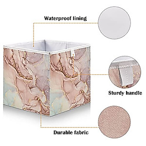 Kigai Rose Gold Marble Cube Storage Bin Collapsible Nursery Storage Toys Box Bin for Home Closet Shelf Office Bedroom, 11 x 11 x 11 Inch