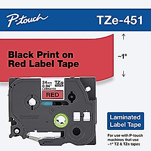 Brother Tape, Retail Packaging, 1 Inch, Black on Red (TZe451)