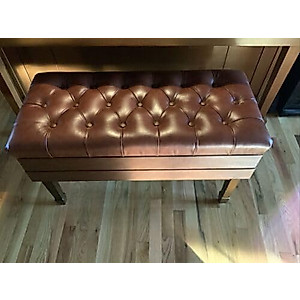 CPS Imports Genuine Leather Adjustable Duet Size Artist Concert Piano Bench Stool in Walnut Satin with Music Storage