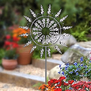 Wind Spinners for Yard and Garden，Windmills for The Yard Garden,Pinwheels for Yard and Garden,Garden Decor for Outside,Metal Yard Art (2 PCS -Silver)