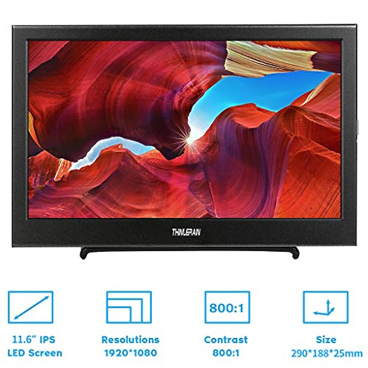 Thinlerain Portable Monitor - 11.6 inch 1080P FHD HDMI VGA Laptop Monitor,1920 x 1080P IPS LED Display External Monitor for Laptop and Computer, Build in Speakers