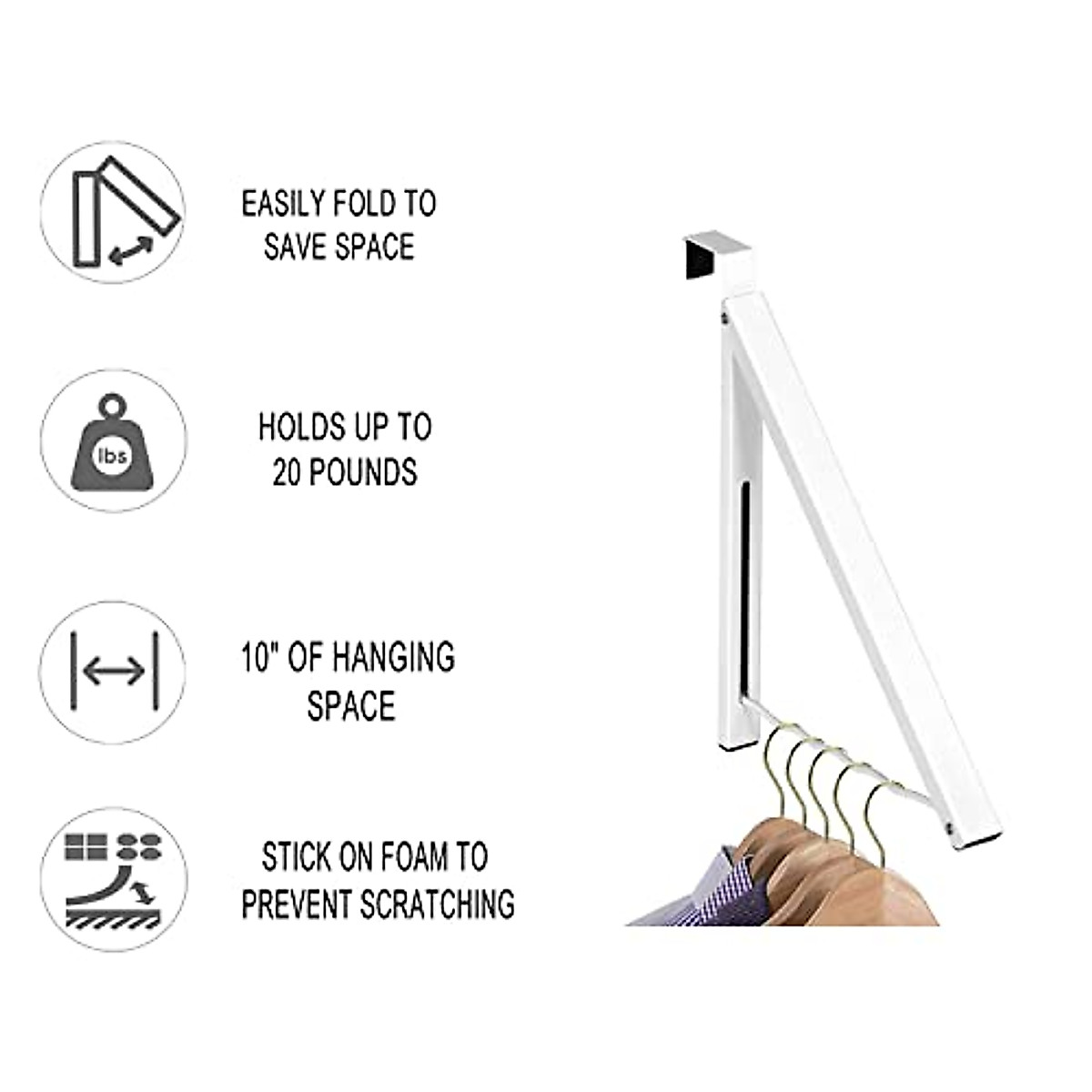 HOLDN’ STORAGE Over Door Hanger - Single Hanger Retractable Collapsible Folding Over The Door Rack Organizer for Clothes & Towels Ideal for Bathrooms, Dorm Rooms Etc.