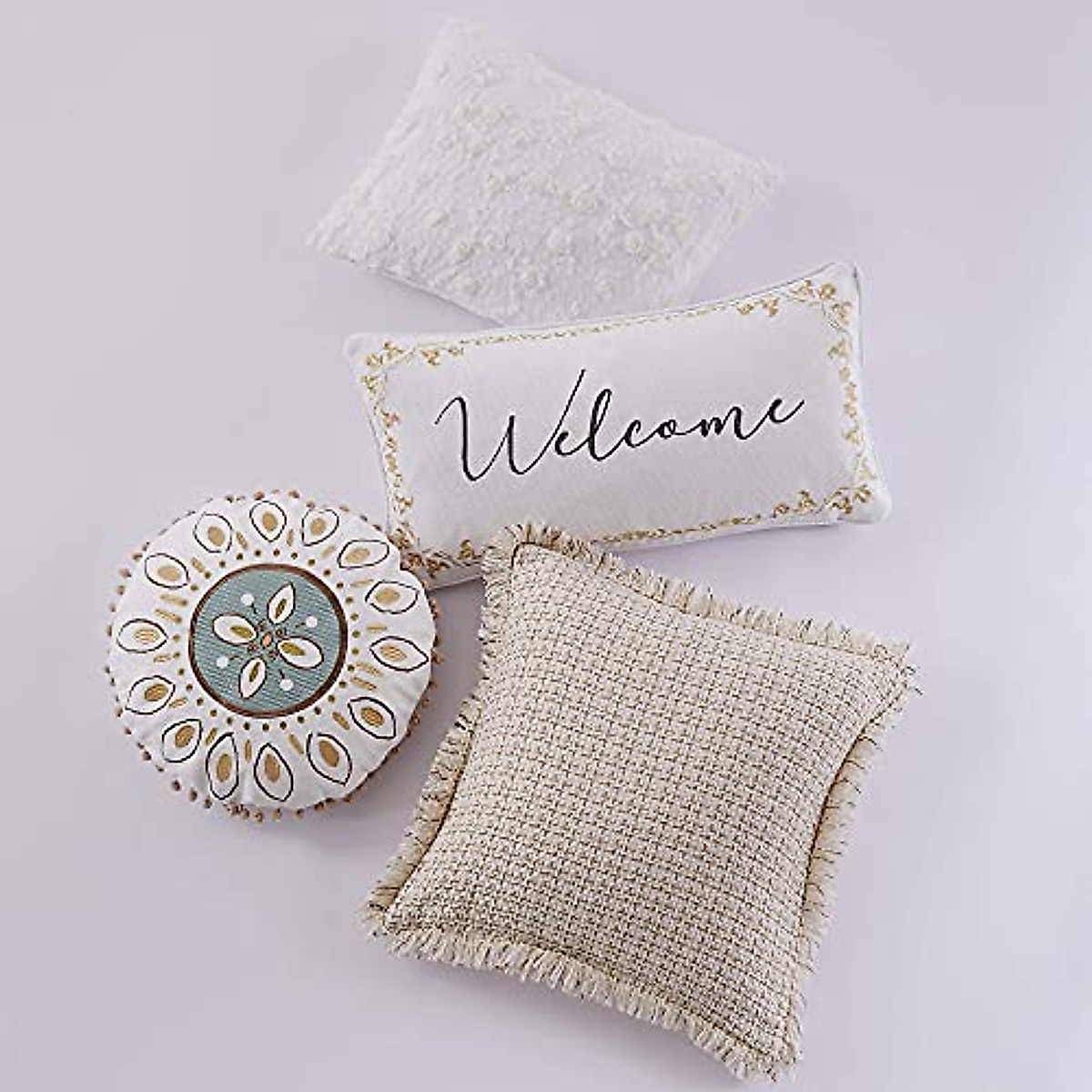 Levtex Home Villa Lugano Cosima - Decorative Pillow (18in.Round) - Round Medallion - Cream, Teal, Brown and Gold