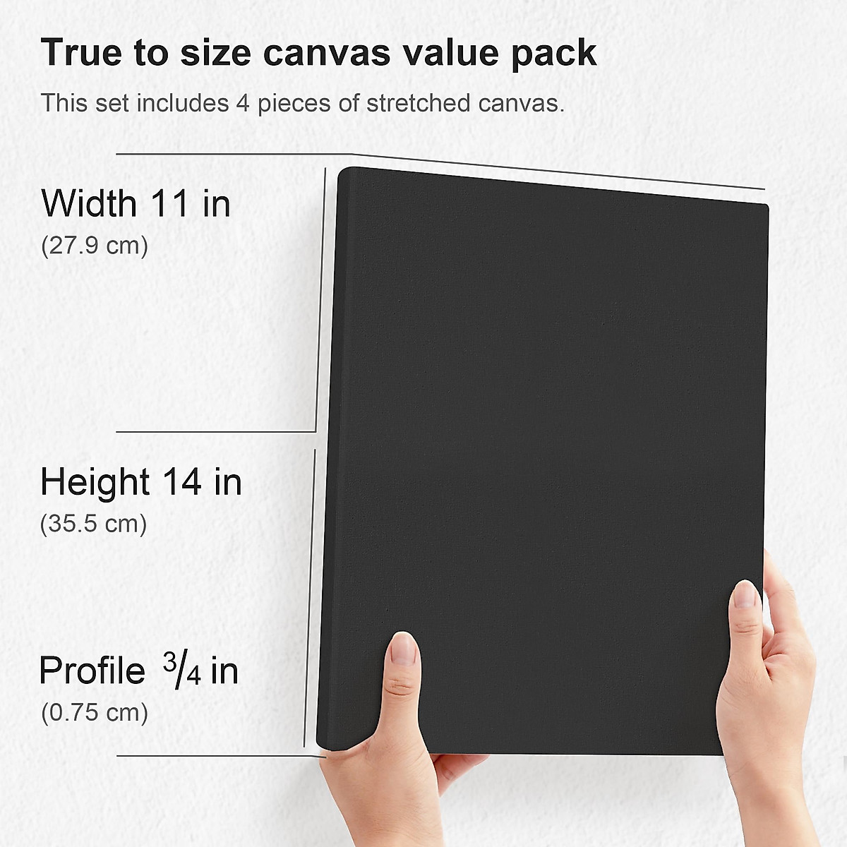 PHOENIX Black Stretched Canvas, 11x14 Inch/4 Pack - 3/4 Inch Profile, 8 Oz Quadruple Gesso Primed 100% Cotton Blank Black Canvases for Acrylic, Oil, Tempera, Metallic, Neon Painting & Crafts