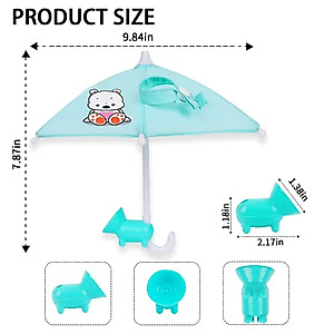 Phone Umbrella for Sun, Universal Adjustable Piggy Suction Cup Stand with Umbrella for Phone, Mini Cell Phone Cute Sunshade Holder Outdoor Anti-Glare (Blue Bear)