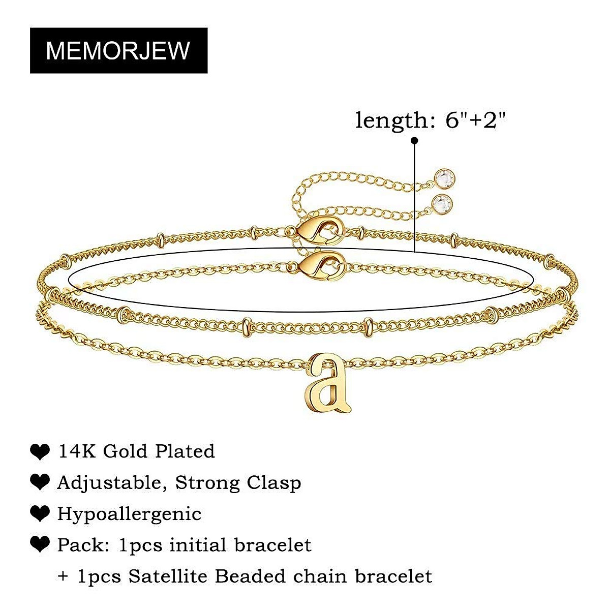Initial Bracelets for Women Girls, Dainty Gold Plated Letter A Initial Bracelet Tiny Layered Chain Bracelet for Women, Valentines Mother's Day Teen Girls Gifts for Her, pulseras de Mujer