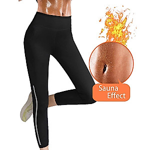 RIBIKA Leggings for Women Yoga Pants Tummy Control with Pocket Sauna Sweat Workout Tank Top Black Gym Butt Lifting