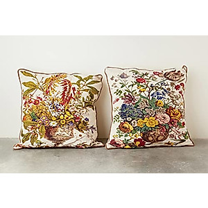 Creative Co-Op Square Cotton Printed Embroidery (Set of 2 Designs) Pillow Set, Multi