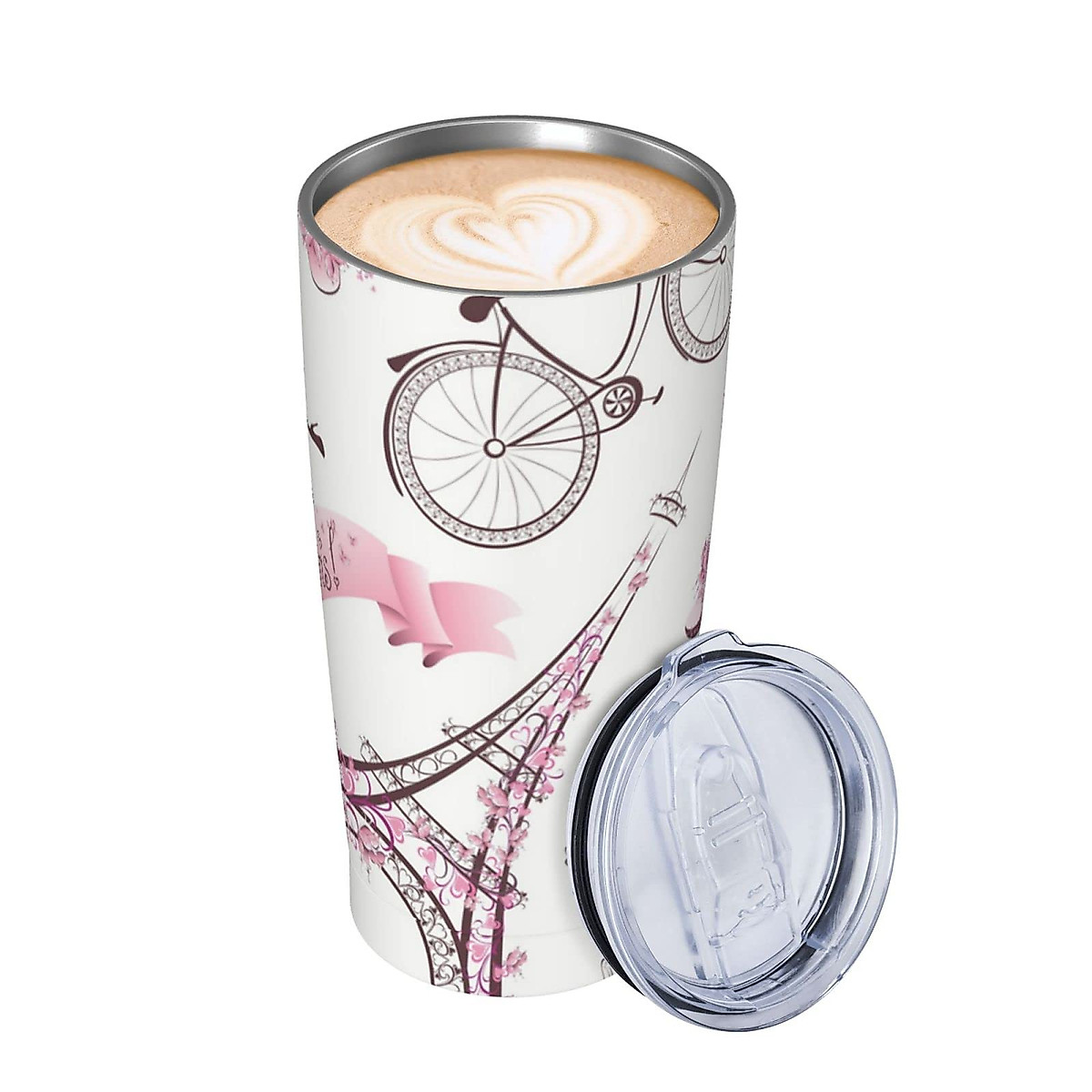 MORYEN 20 OZ Tumbler Double Wall Stainless Steel Cup Romantic Paris Butterfly Eiffel Printed Vacuum Insulated Coffee Cups Car Mug Home Office Travel