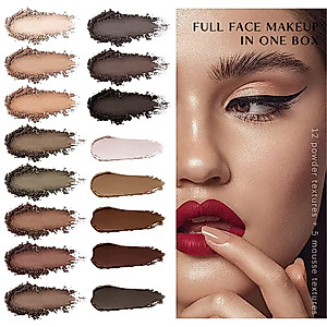 MAEPEOR Eye Brow Kit 25 Piece Waterproof Eyebrow Palette Set 12 Colors Eyebrow Powder 5 Colors Brow Wax 4 Eyebrow Stencils 3 Brushes 1 Eyebrow Pencil for Novice and Professional (25 Piece Set)