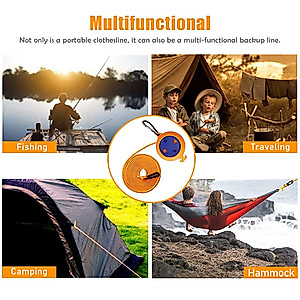 Portable Travel Clothesline, 26-Foot Retractable Clothesline with 10 Stoppers and 20 clothespins, Adjustable Indoor/Outdoor Laundry Line for Hotel, Cruise, Backyard