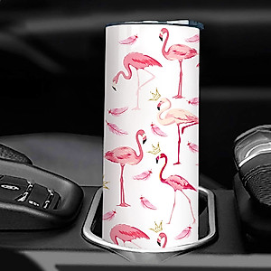 Cute Flamingo Tumbler With Lid and Straw, 20 oz Insulated Coffee Travel Mug, Gifts for Women, Pink Decor