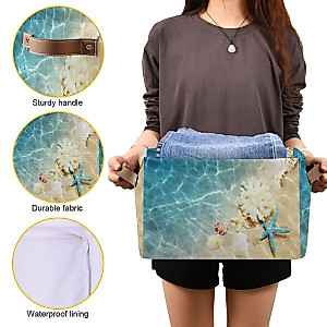 HMZXZ Starfish Beach Nautical Storage Basket Bin Ocean Seashell Large Fabric Toys Storage Cube Box with Handles Closet Collapsible Shelf Cloth Organizer Basket for Nursery Bedroom