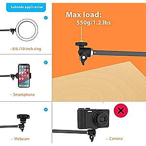 Long Overhead Tripod Mount for iPhone Webcam Ring Light, Gooseneck Desk Phone Arm Holder for Over Head Video Recording Filming Live Streaming, Webcam Tripod Stand with Articulating Arm