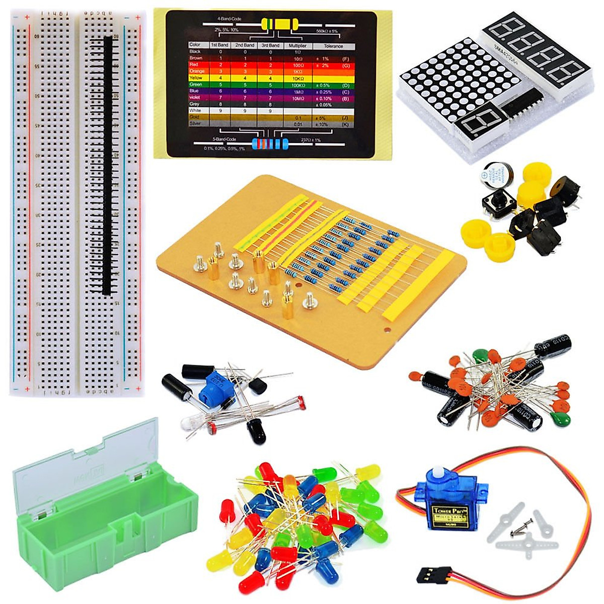 TOLAKO Electronic Component Starter Kit for Arduino Breadboard, LED, Dot Matrix,Resistor, Capacitor, Breadboard