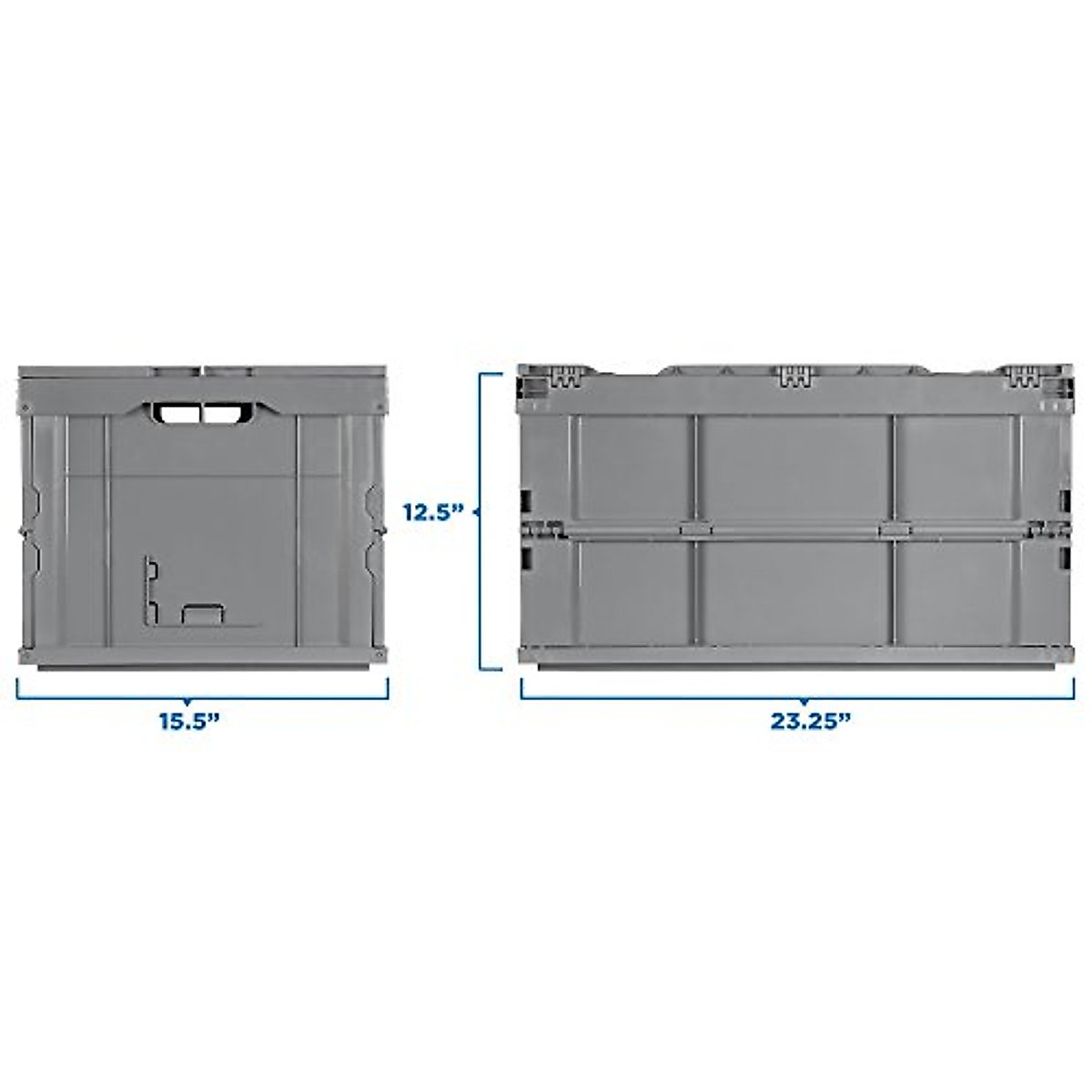 Mount-It! Folding Plastic Storage Crate, PACK OF 3, Collapsible Utility Distribution Container with Attached Lid, 65L Liter Capacity, Gray,