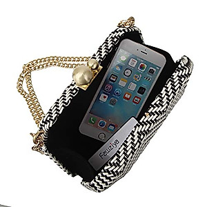 Fawziya Color Block Weave Clutch Purse Thick Chain Evening Bags And Clutches-Black