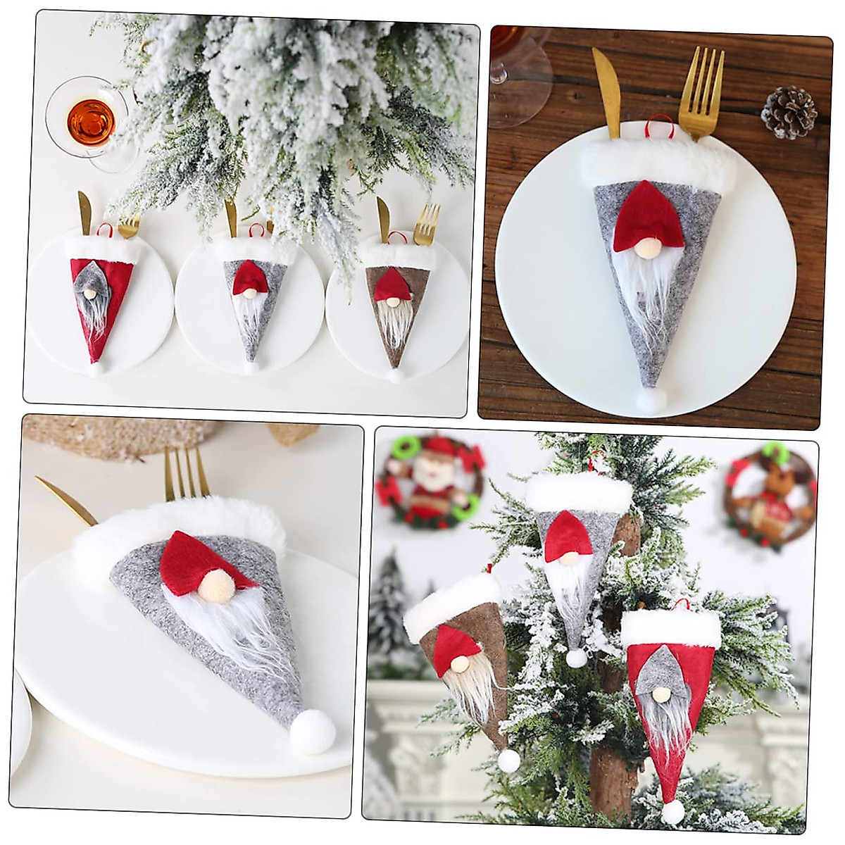 Cabilock 6Pcs Christmas Table Cutlery Set Santa Tableware Holder Christmas Fork Holder Festival Cutlery Cover dinnerware Cover Tableware Cloth Holder Tableware Storage Bag Elder Nordic Baby