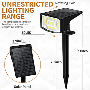 Otdair Solar Spot Lights Outdoor, IP65 50 LED Solar Spotlights Outdoor Waterproof, Solar Landscape Lights, 3 Modes Solar Outdoor Lights for Yard Driveway Porch Walkway, 6 Pack
